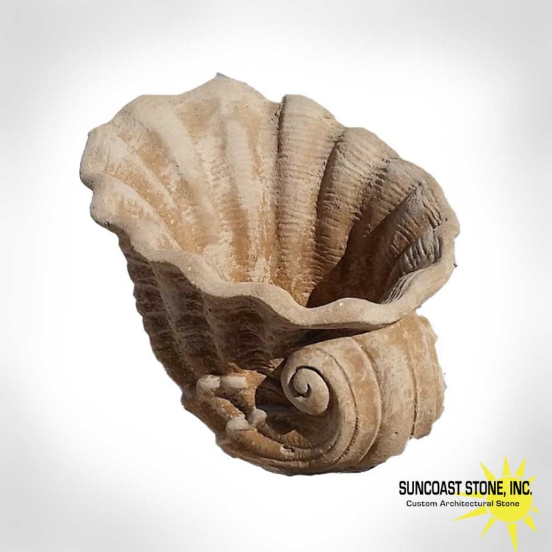 Concrete Shell Bowl Garden Ornament 18x15x10" - Suncoast Stone